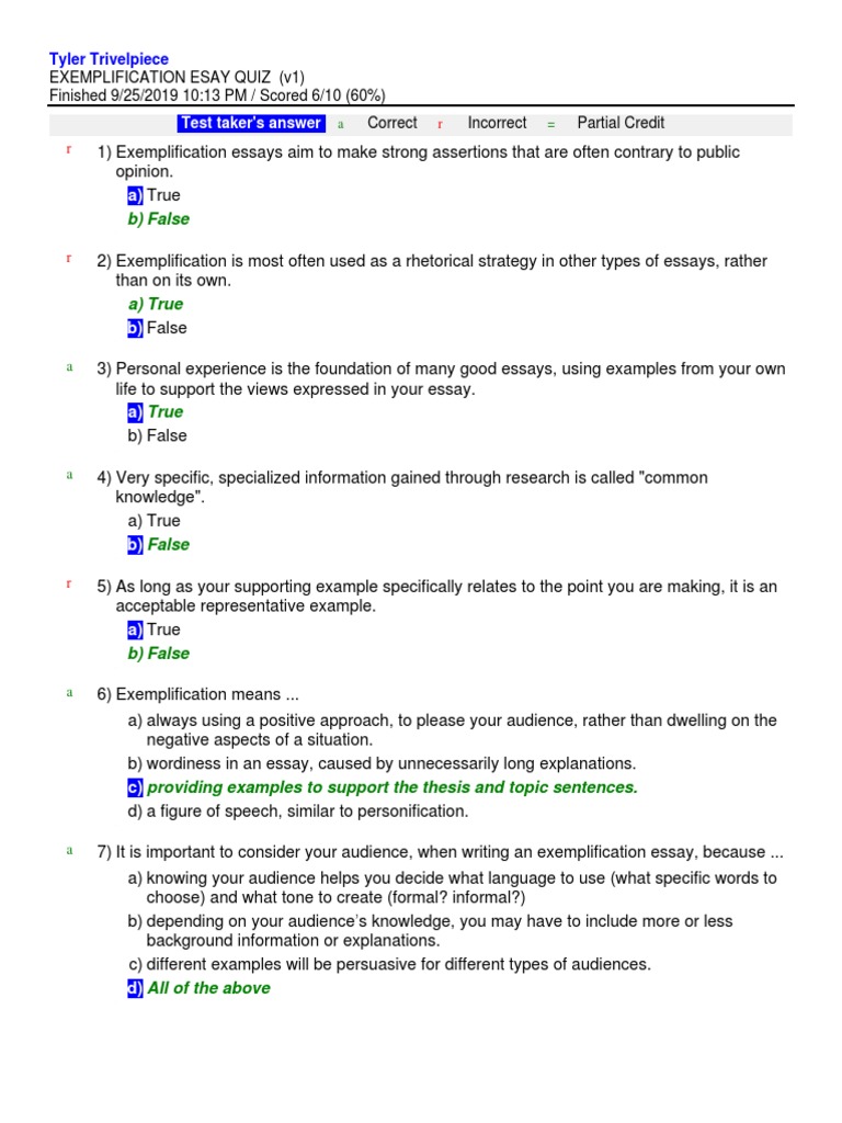 Exemplification Essay Quiz Overview | PDF | Essays | Human Communication