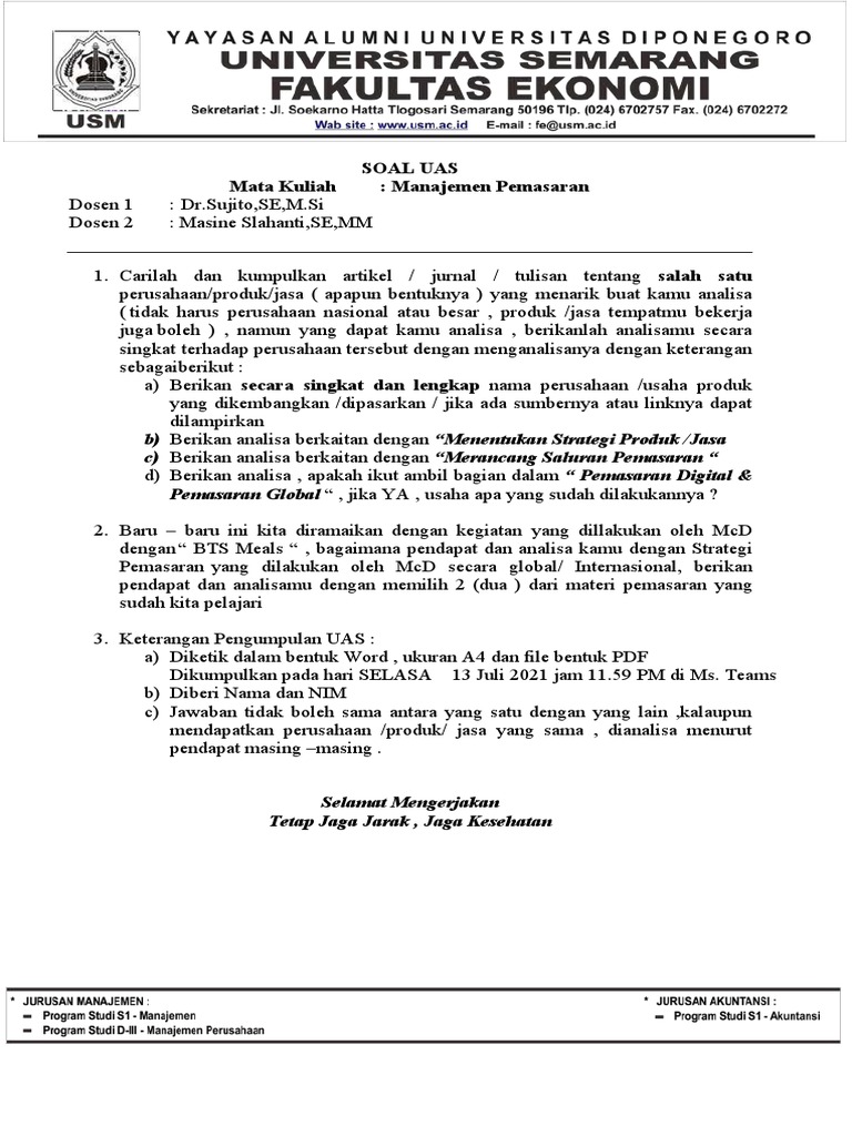Soal UAS Manajemen Pemasaran | PDF