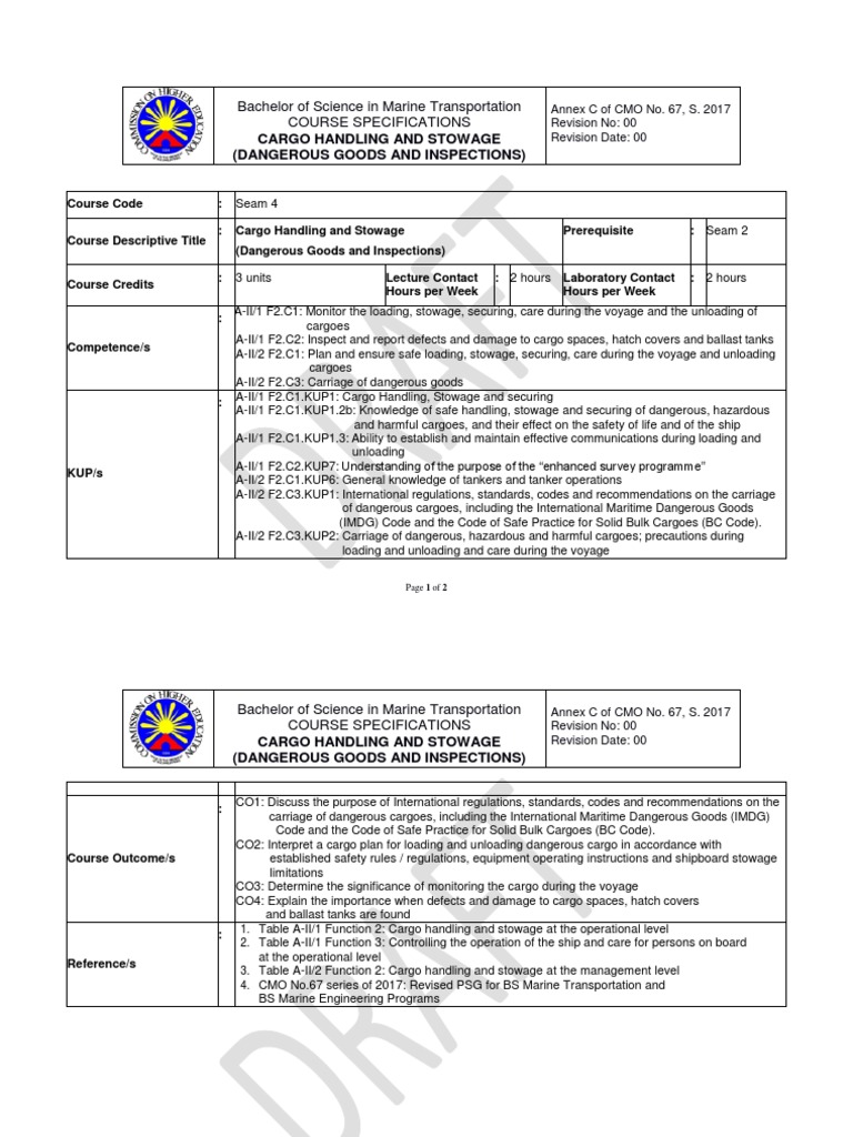 Bachelor of Science in Marine Transportation Course Specifications ...