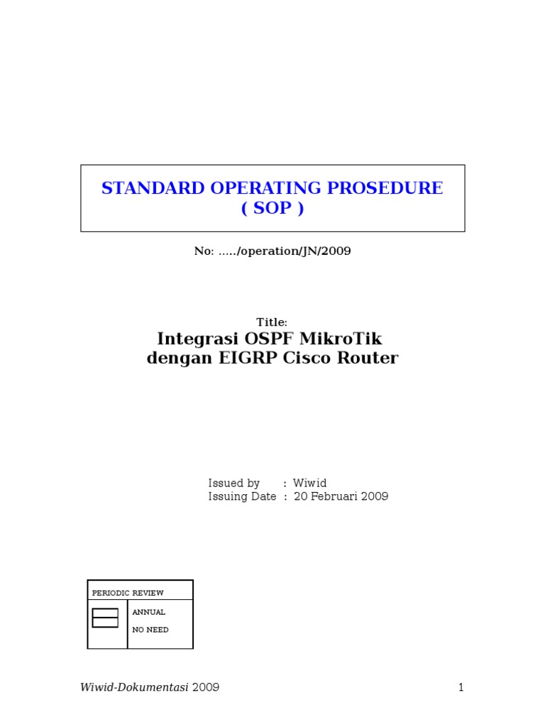 Standard Operating Prosedure (Sop) : Integrasi Ospf Mikrotik Dengan Eigrp Cisco Router | PDF