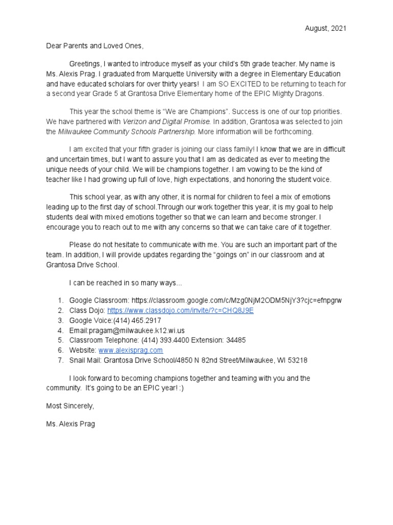 Updated Welcome Back Letter To Print | PDF