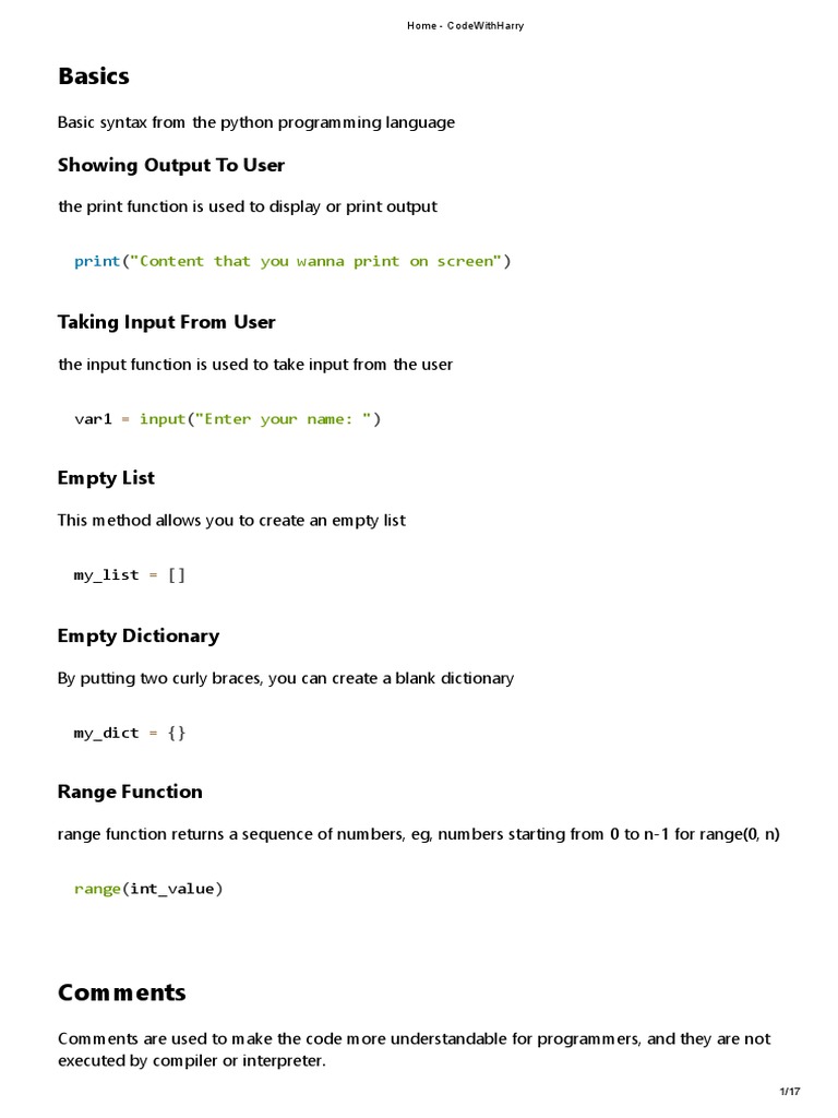 Python Cheatsheet CodeWithHarry | PDF | Control Flow | Class (Computer Programming)