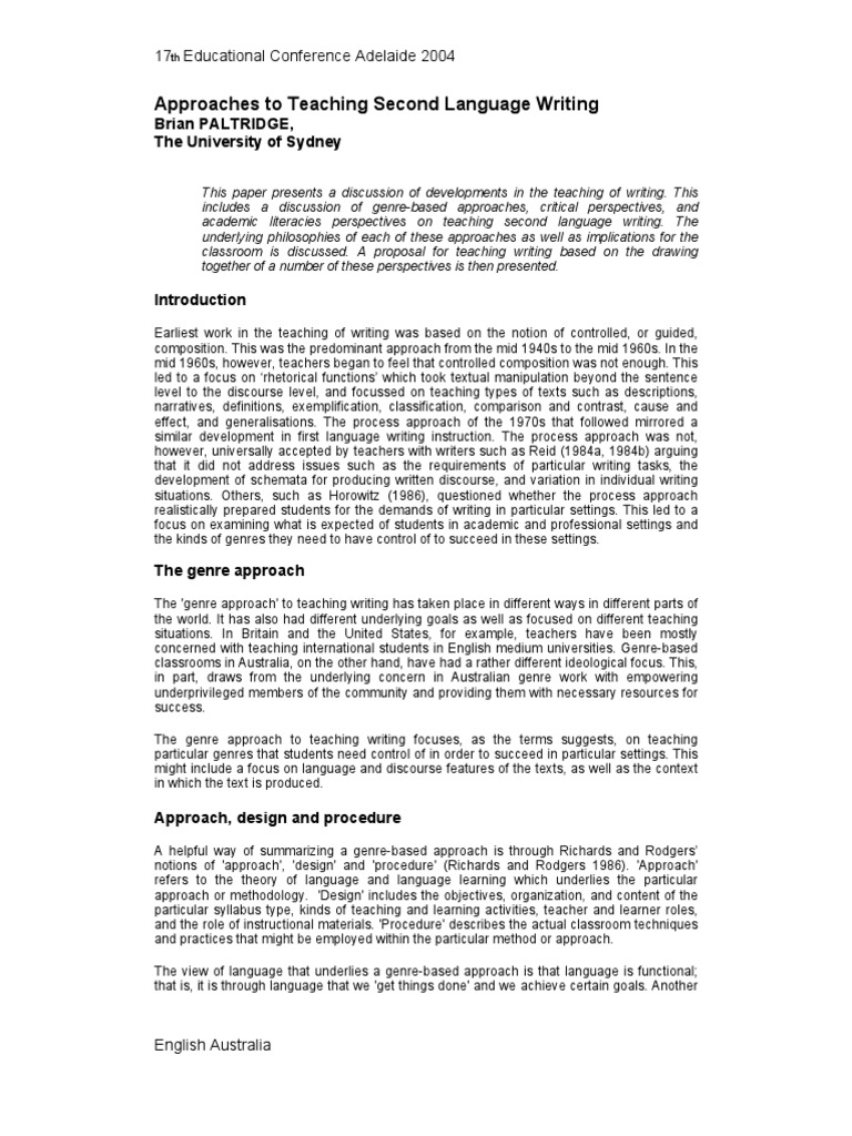 Approaches To Teaching Second Language Writing Pdf