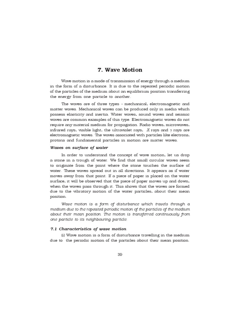 Wave Motion: Waves On Surface of Water | PDF | Waves | Sound