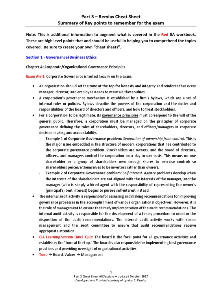 CIA Part 3 Remias Cheat Sheet All Sections Updated October 2017 | PDF ...