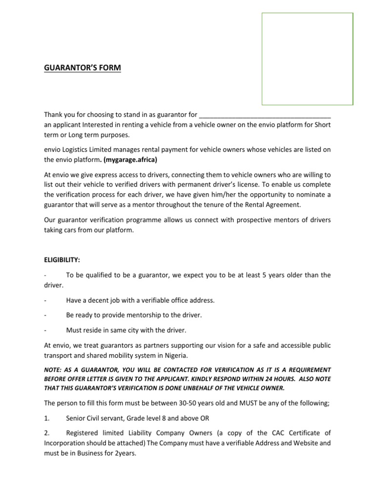 GUARANTORs Form Mygarage - Africa | PDF | Legal Liability | Surety