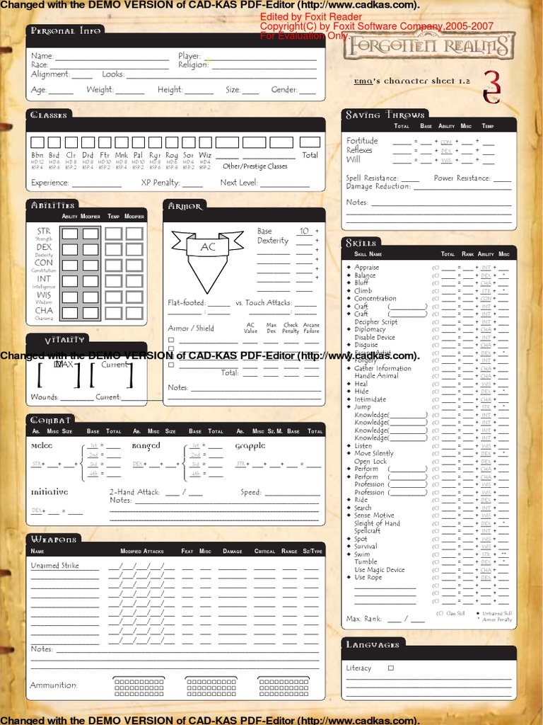 Personal Info: Ema's Character Sheet 1.2 | PDF