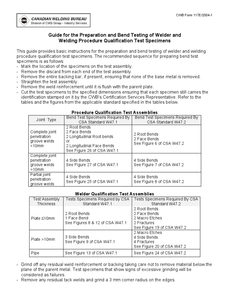 Guide For The Preparation and Bend Testing of Welder and Welding ...