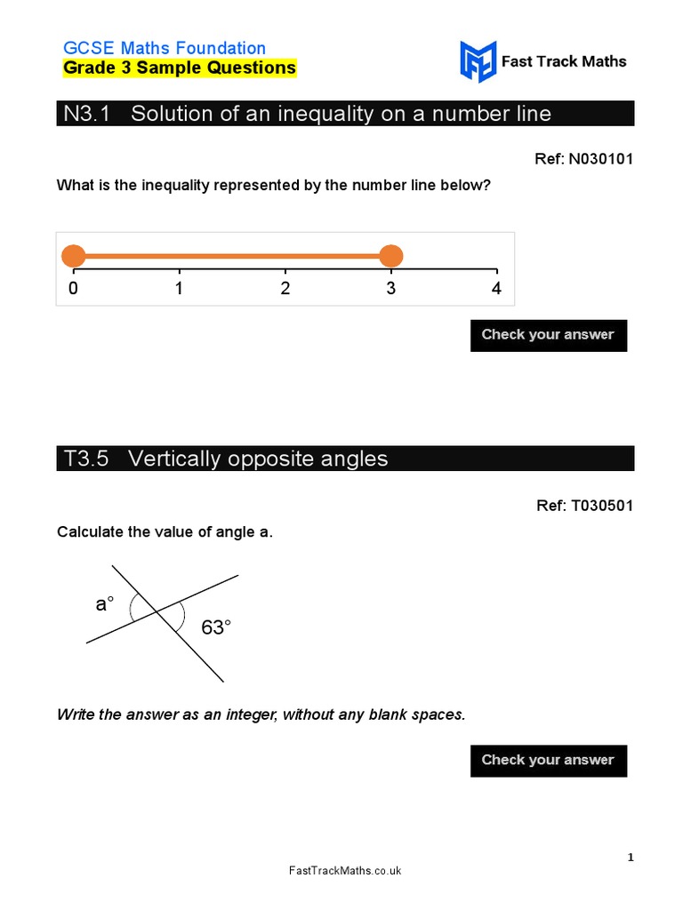 Gcse Maths Foundation - Grade 3 Revision - Sample Questions | Pdf 