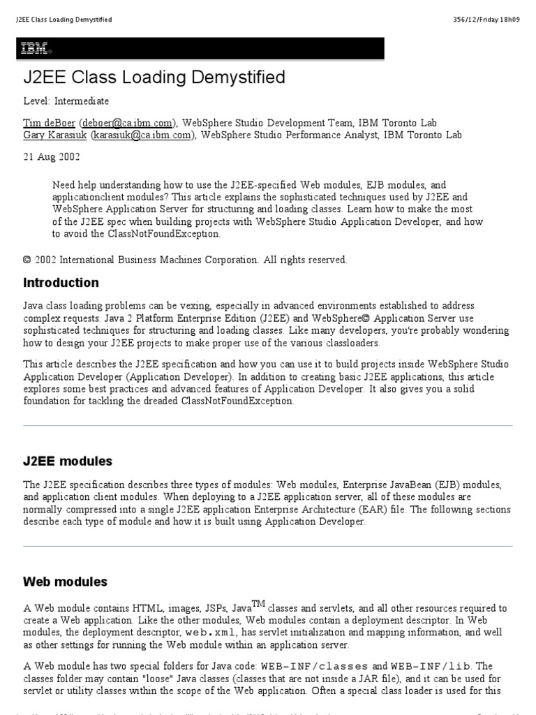 04 - IBM - J2EE Class Loading Demystified | PDF | Java Platform | Enterprise Java Beans
