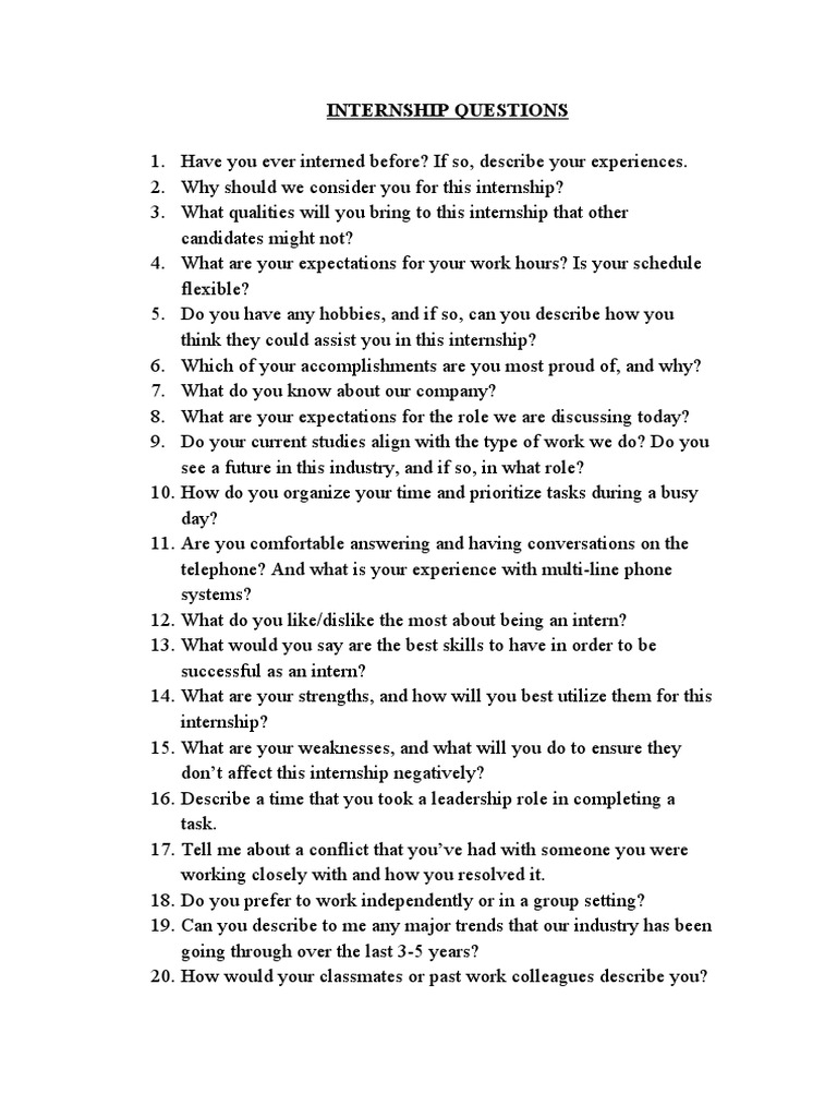 Internship Interview Questions | PDF | Leadership | Learning