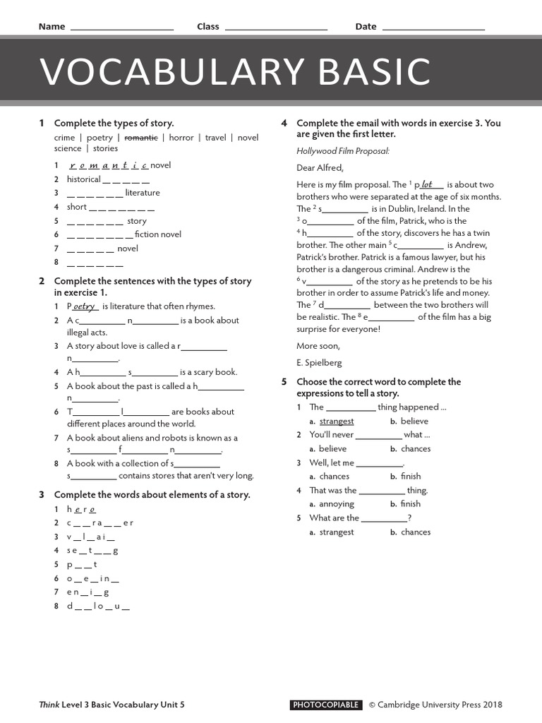 THINK L3 Unit 5 Vocabulary Basic | PDF