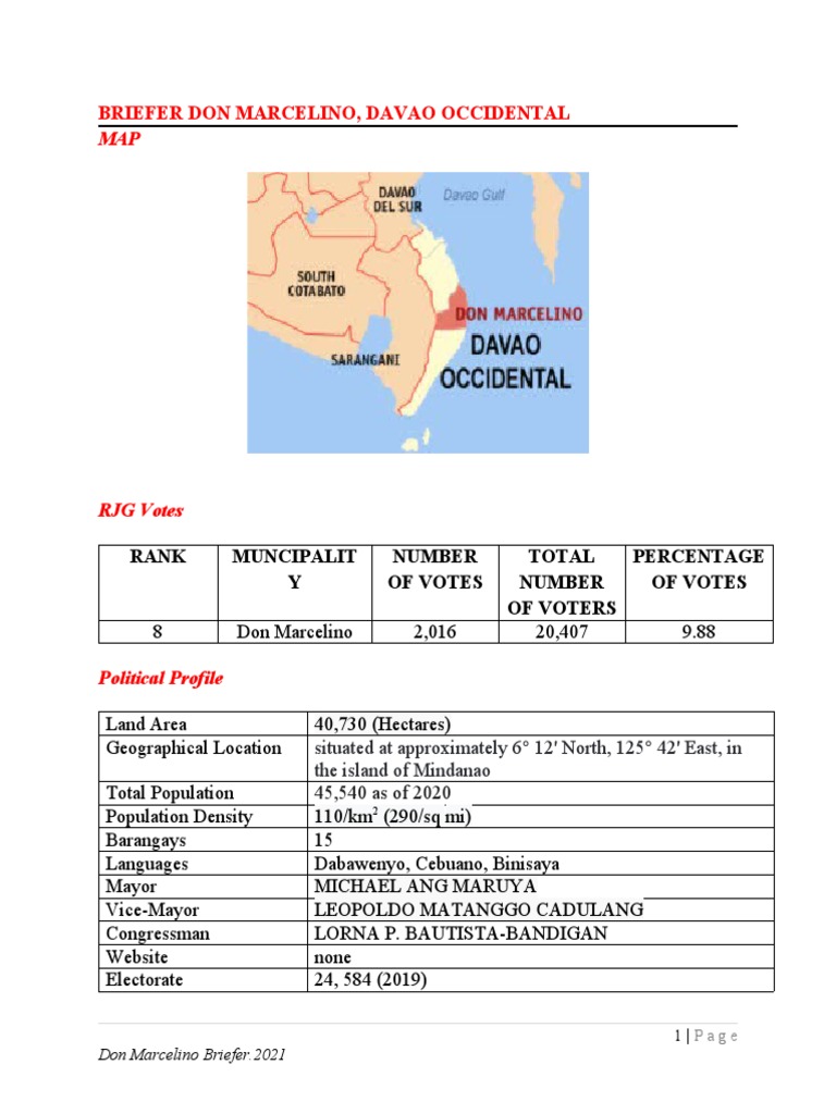 Briefer Don Marcelino, Davao Occidental: Rank Muncipalit Y Number of ...