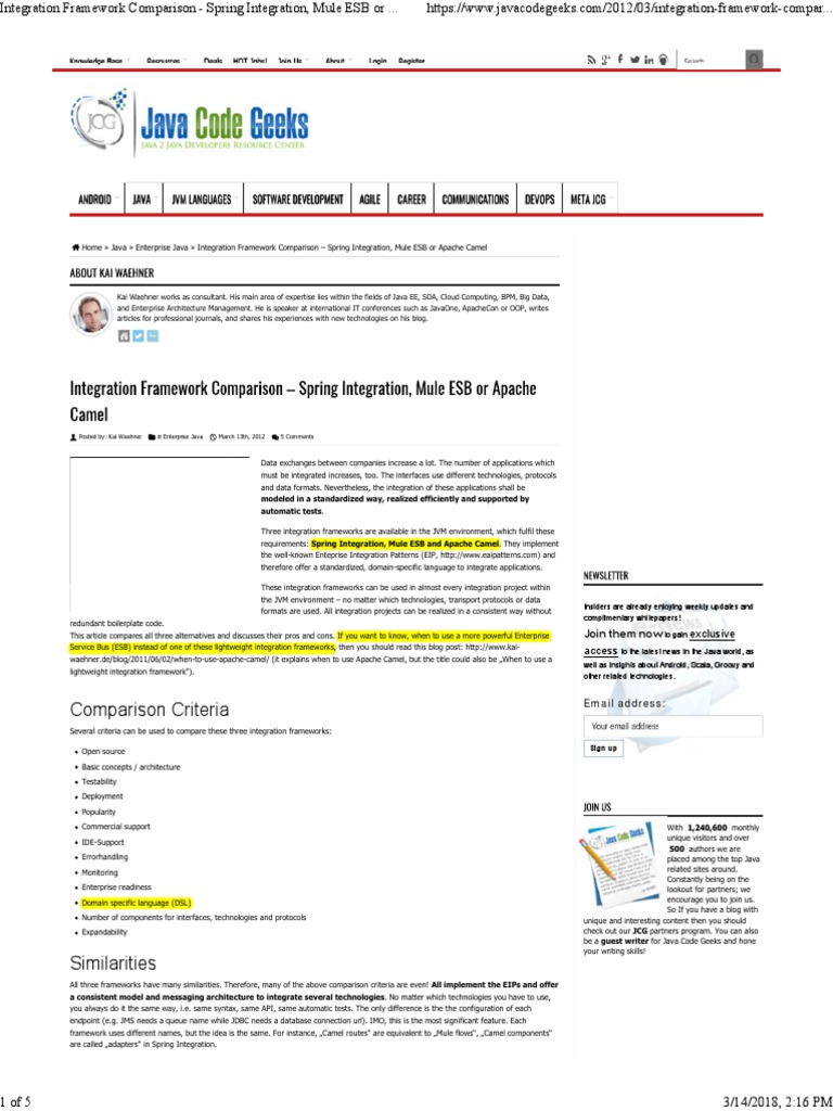 Integration Framework Comparison - Spring Integration, Mule ESB or Apache Camel | PDF | Java ...