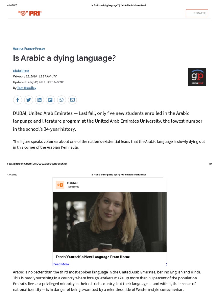 Is Arabic A Dying Language | PDF | Arabic | Dubai