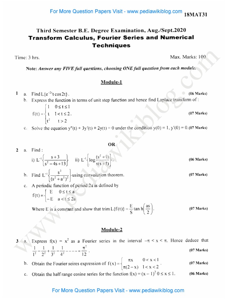 Engg Maths 3 Sep 2020 (2018 Scheme) | PDF