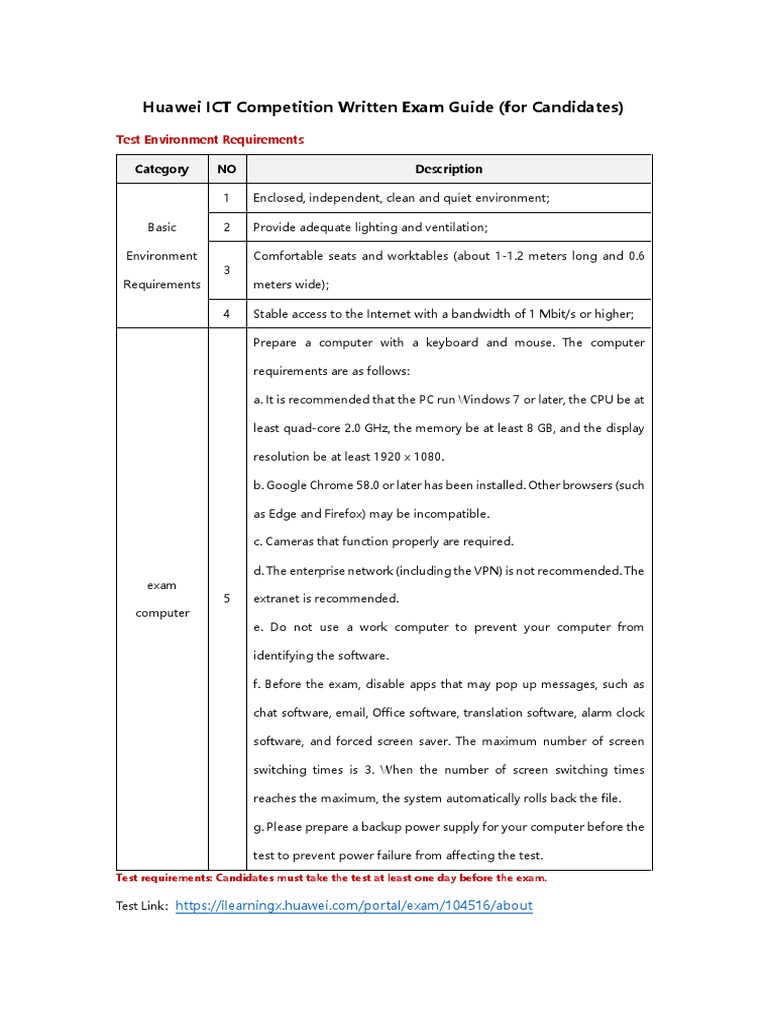 Huawei ICT Competition Written Exam Guide (For Candidates) V2.0 | PDF ...