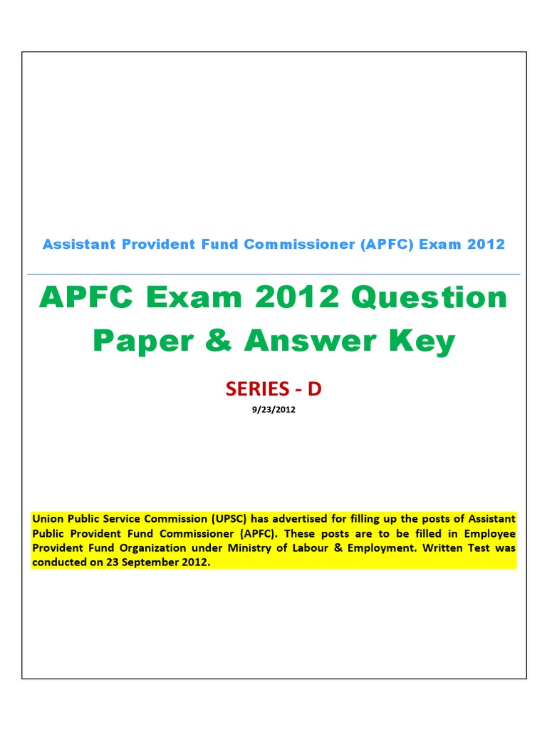 APFC Exam 2012 Question Paper & Key | PDF | Career & Growth | Business
