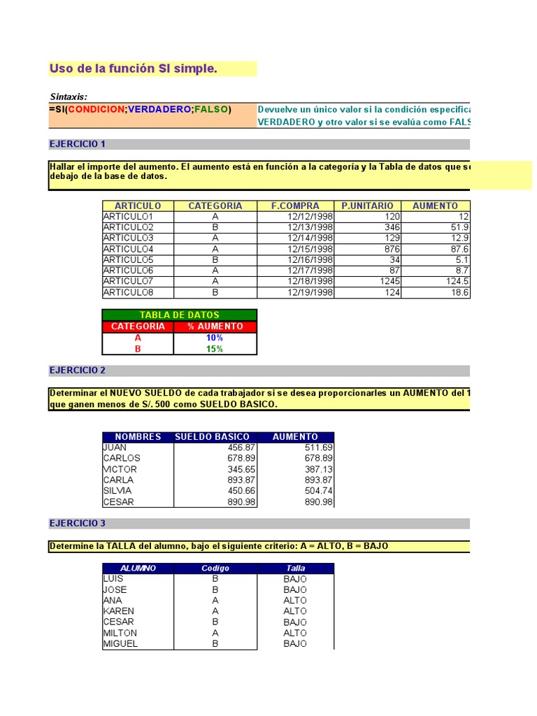 Funcion Si Ejercicios | PDF