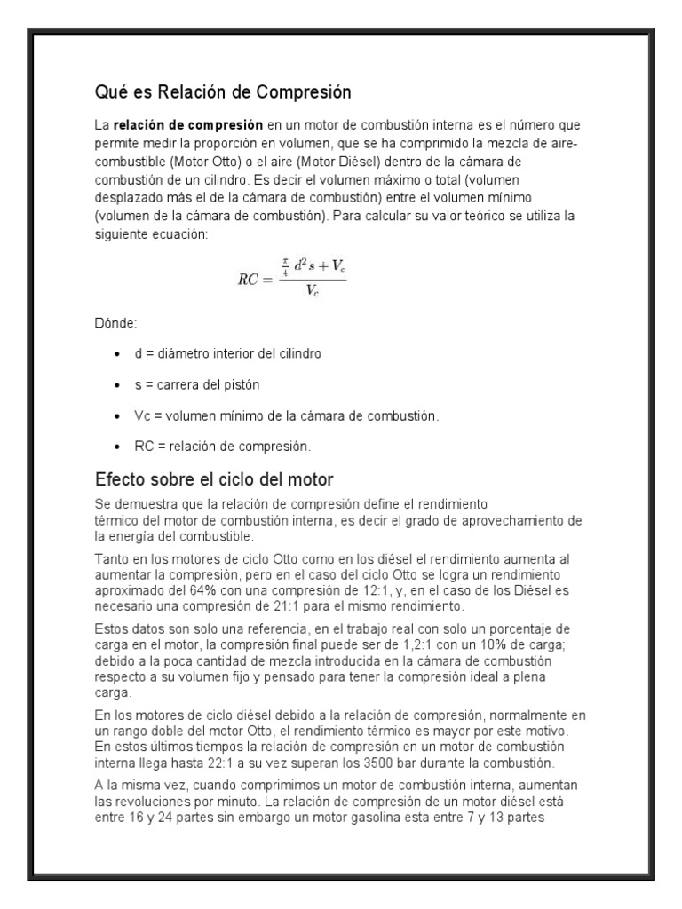 Definición de Relación de Compresión | PDF | Tecnología de vehículos ...
