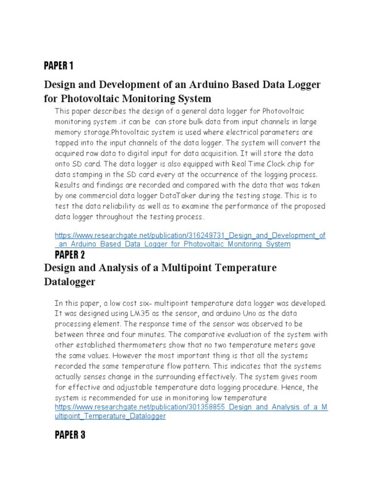 Design and Development of An Arduino Based Data Logger For Photovoltaic Monitoring System | PDF ...
