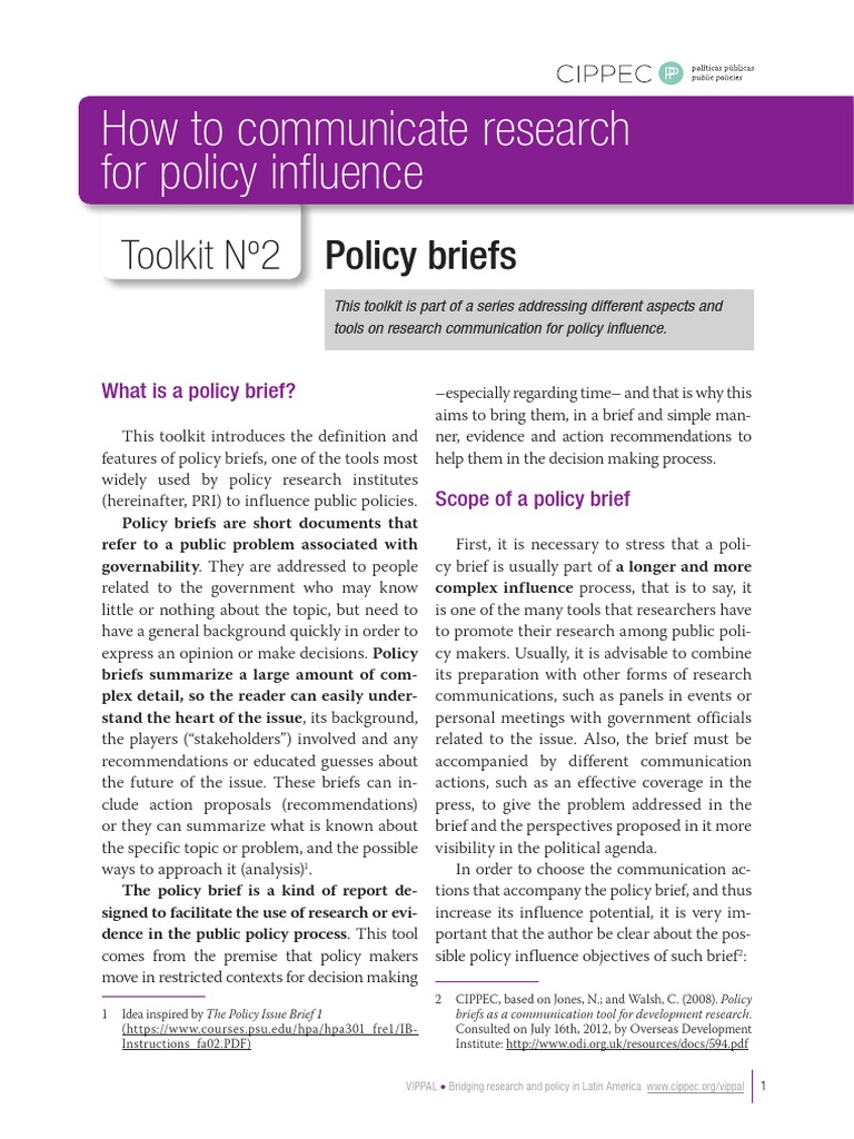 How To Communicate Research For Policy Influence: Toolkit Nº2 | PDF ...