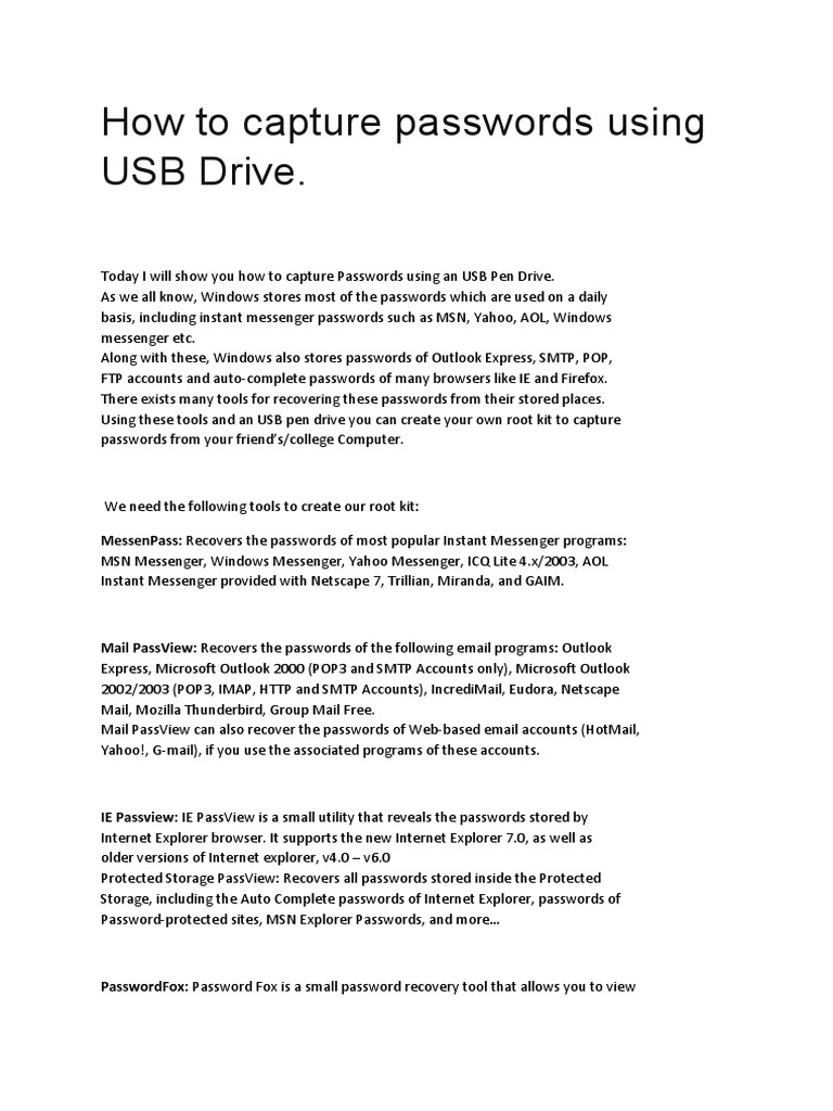How To Capture Passwords Using USB Drive | PDF | Internet Explorer ...