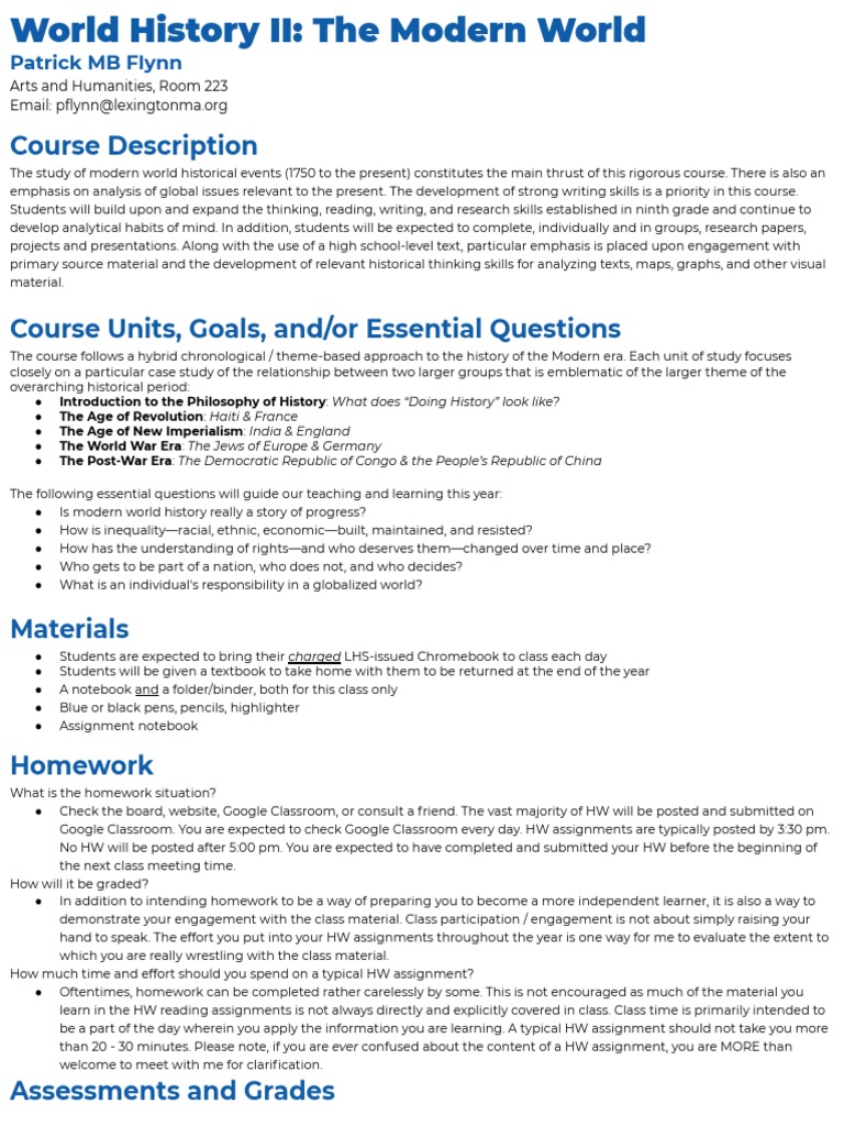 Modern World History Course Guide | PDF | Quiz | Homework