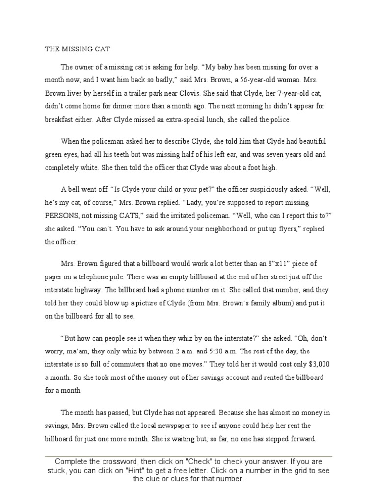 The Missing Cat | PDF | Textbook | Crossword
