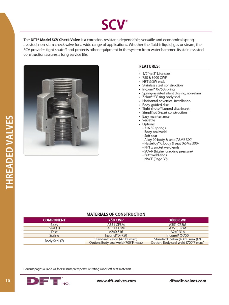 DFT Inc - SCV Check | PDF | Valve | Stainless Steel
