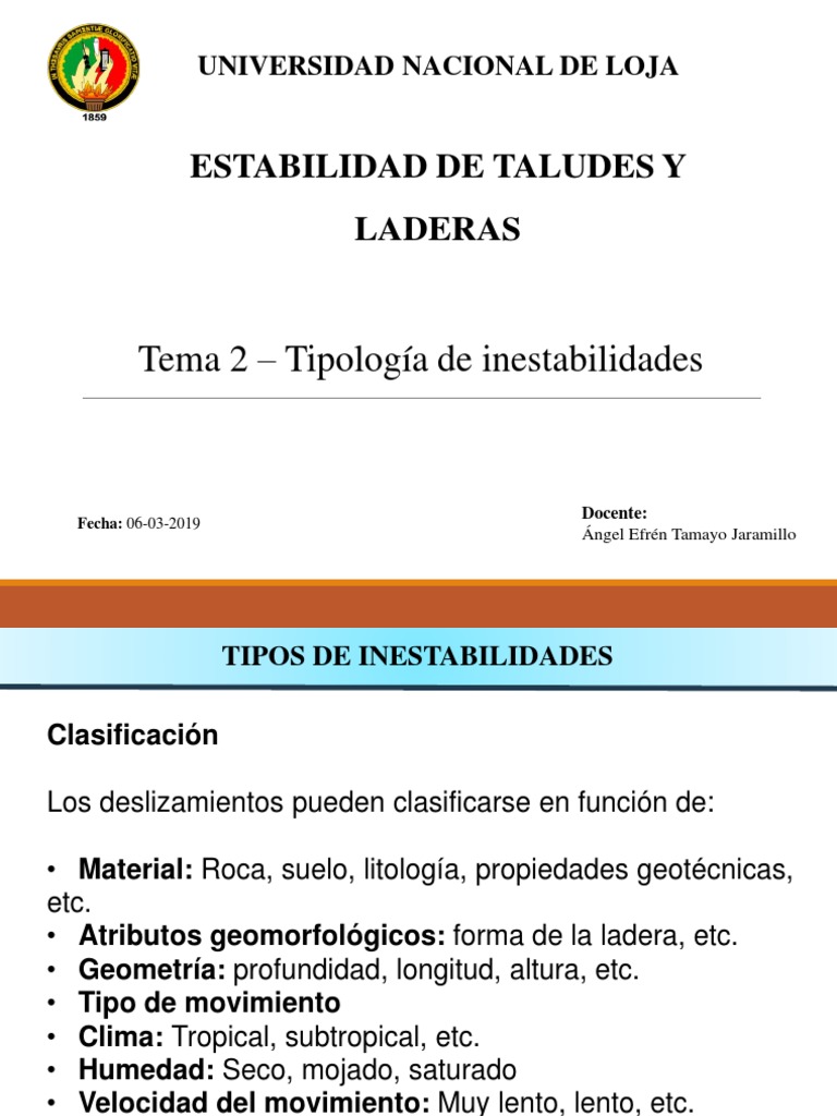 Tema 2 - Tipología de Inestabilidades | PDF | Estrato | Lava