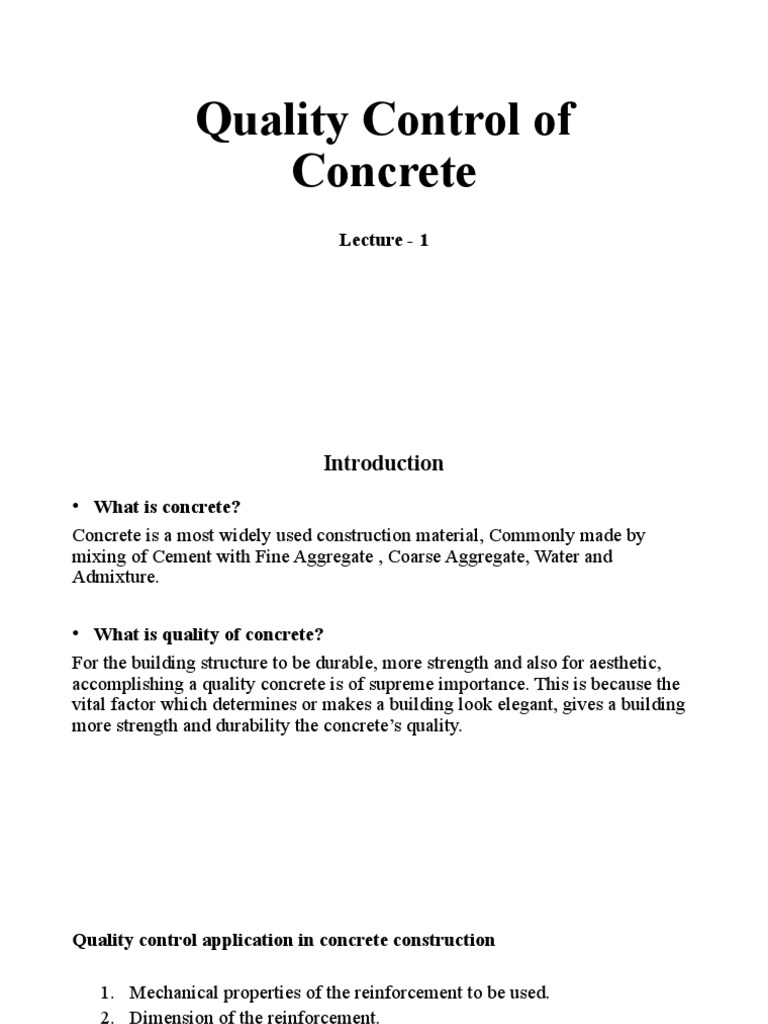 Quality Control Of Concrete Pdf Concrete Applied And