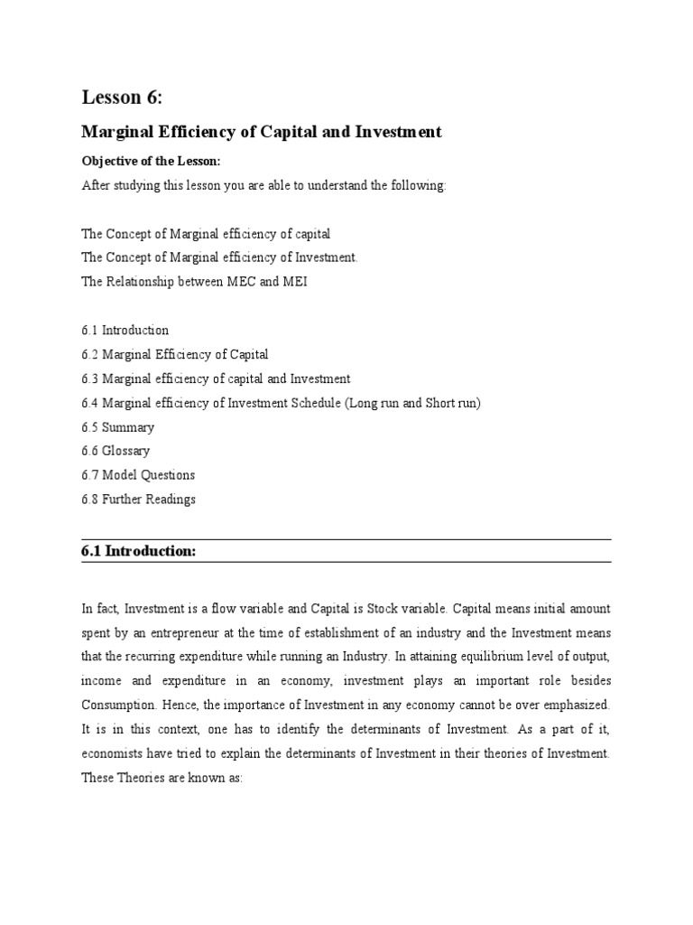 Marginal Efficiency of Capital | PDF | Interest | Long Run And Short Run