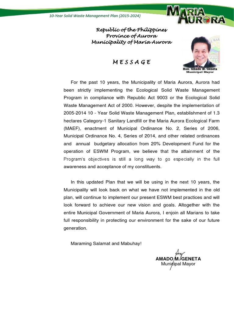 Approved 10 Year SWM Plan - Final.2 1 | PDF | Waste Management | Waste