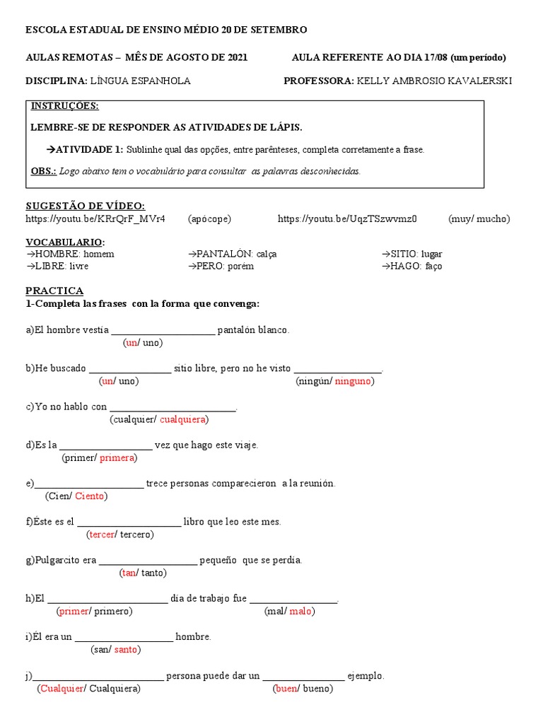 Actividades Sobre Apócope | PDF