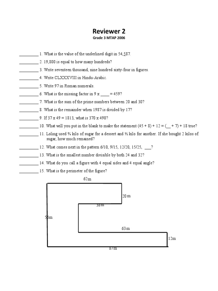 Grade 3 Math Assessment Questions | PDF | Numbers | Elementary Mathematics