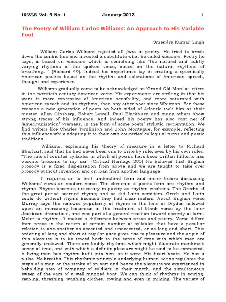 5 The Poetry of Williams Carlos Williams | PDF | Poetry | Metre (Poetry)