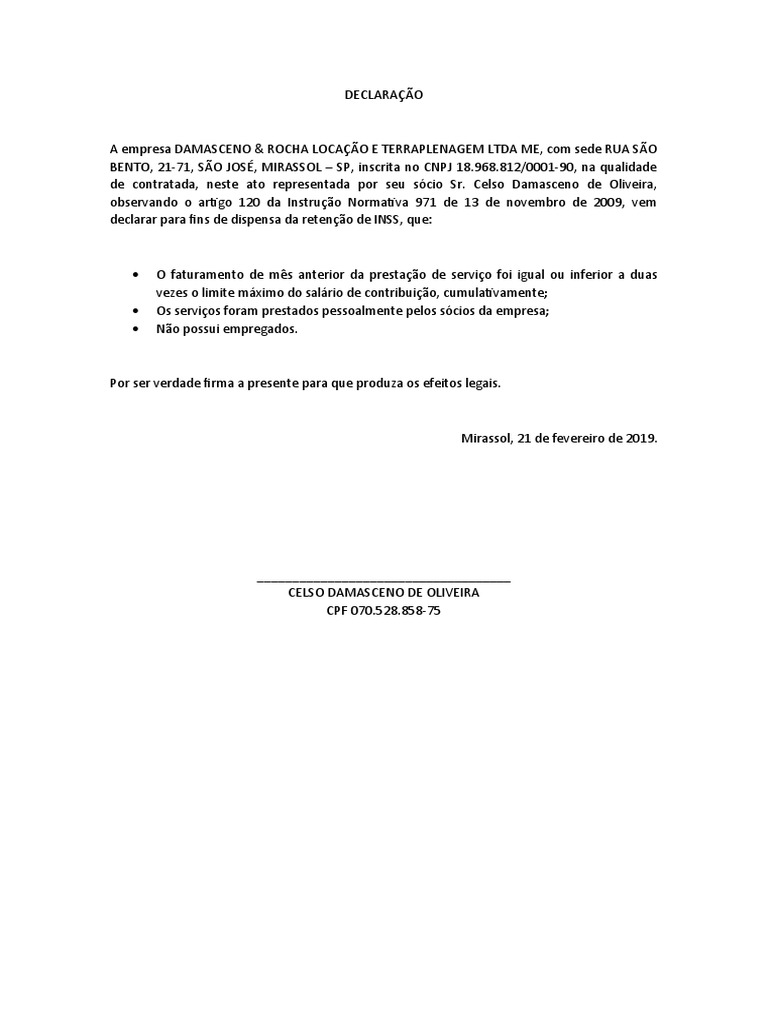 Modelo Declaração Inss | PDF