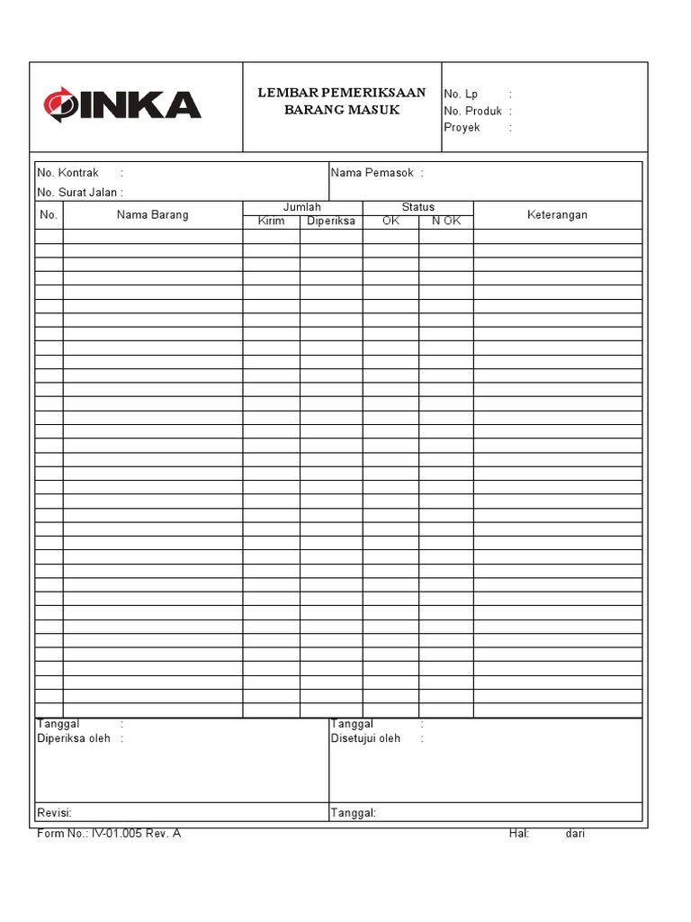 IV-01005 - Lembar Pemeriksaan Barang Masuk - A | PDF