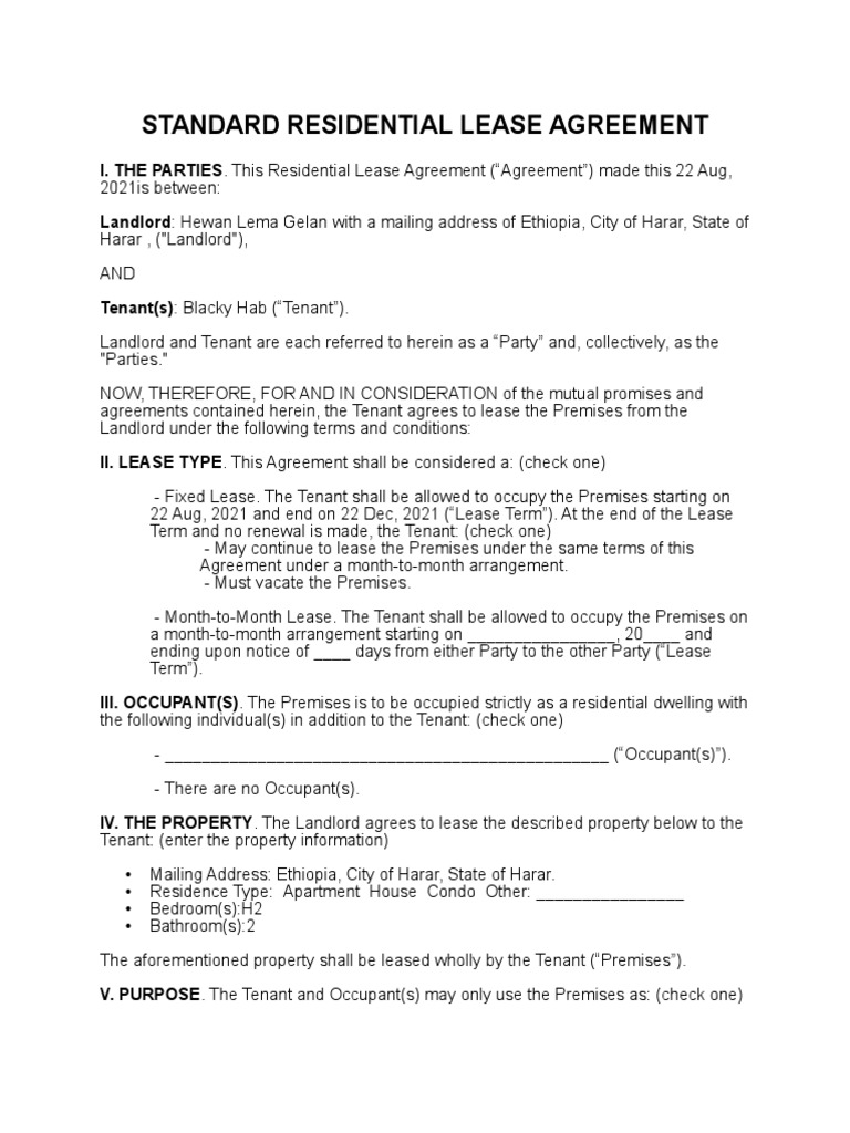 Standard Residential Lease Agreement | Download Free PDF | Leasehold ...