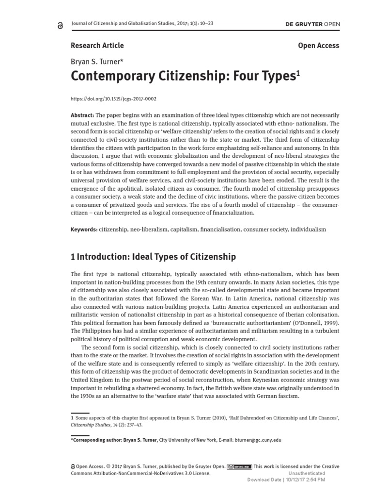 Contemporary Citizenship: Four Types: What Is So Different About ...