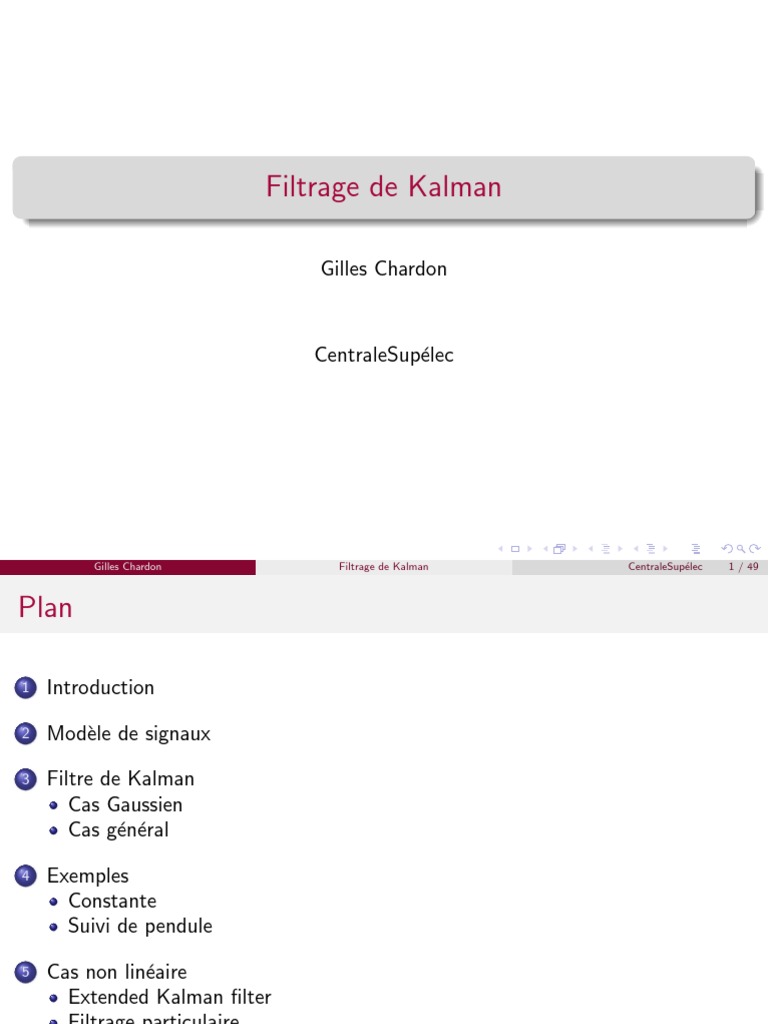 Kalman | PDF | Filtre de Kalman | Théorie statistique