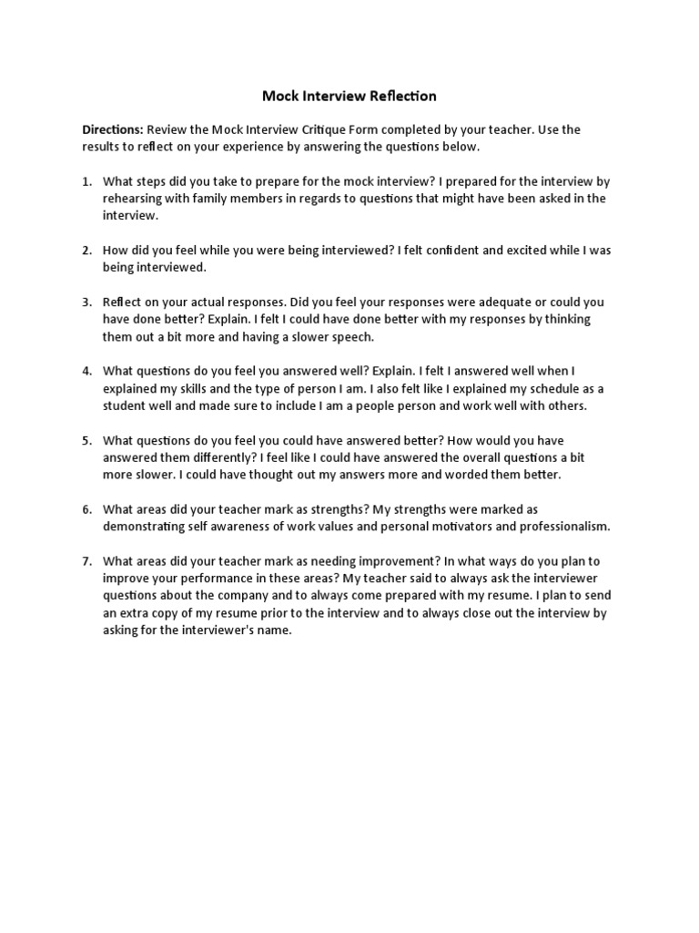 Lesson 9 - Mock Interview Reflection | PDF