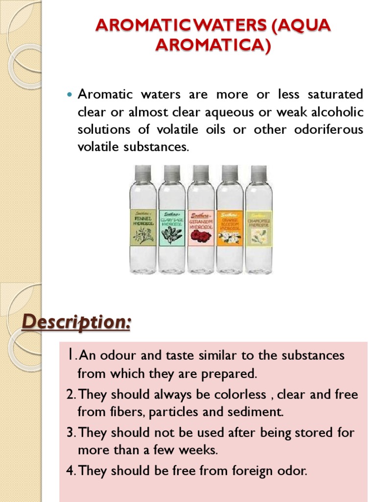 Aromatic Waters (Aqua Aromatica) | PDF | Solubility | Solution