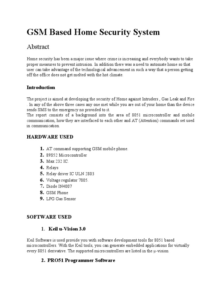 GSM Based Home Security System: 1. Keil U-Vision 3.0 | PDF | Microcontroller | Flash Memory