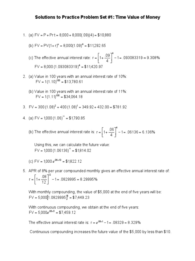 Solutions To Practice Problem Set #1: Time Value of Money | PDF ...
