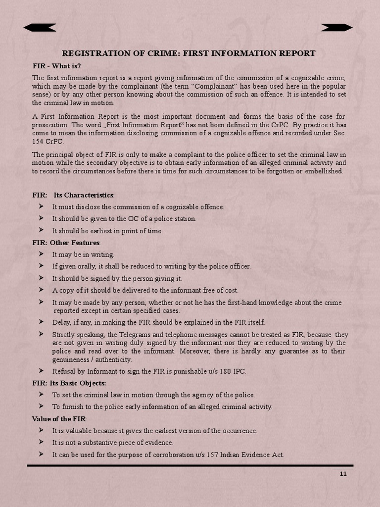 Registration of Crime: First Information Report: FIR - What Is? | PDF ...