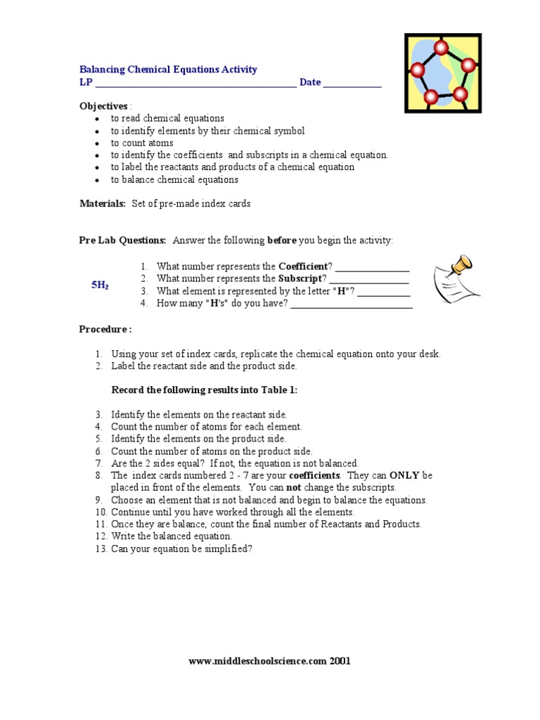 Balancing Chemical Equations Activity | PDF | Chemical Elements | Equations