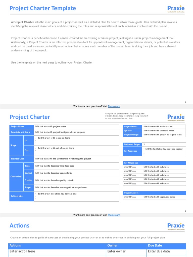 Project Charter Template: Want More Best Practices? Visit | PDF ...