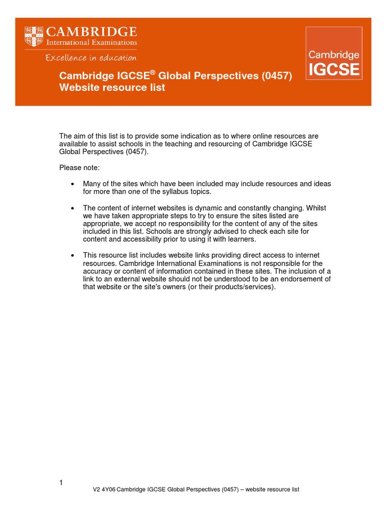 Cambridge IGCSE Global Perspectives (0457) Website Resource List | PDF ...